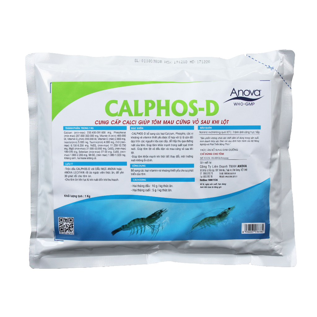 CUNG CẤP CALCI GIÚP TÔM MAU CỨNG VỎ SAU KHI LỘT. CALPHOS-D Gói 1KG ...