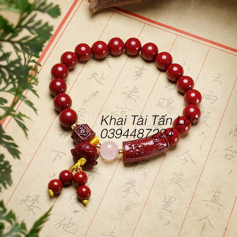 Vòng tay chu sa Như Ý Cát Tường khắc Lục Tự Om Mani và hoa sen | Shopee ...