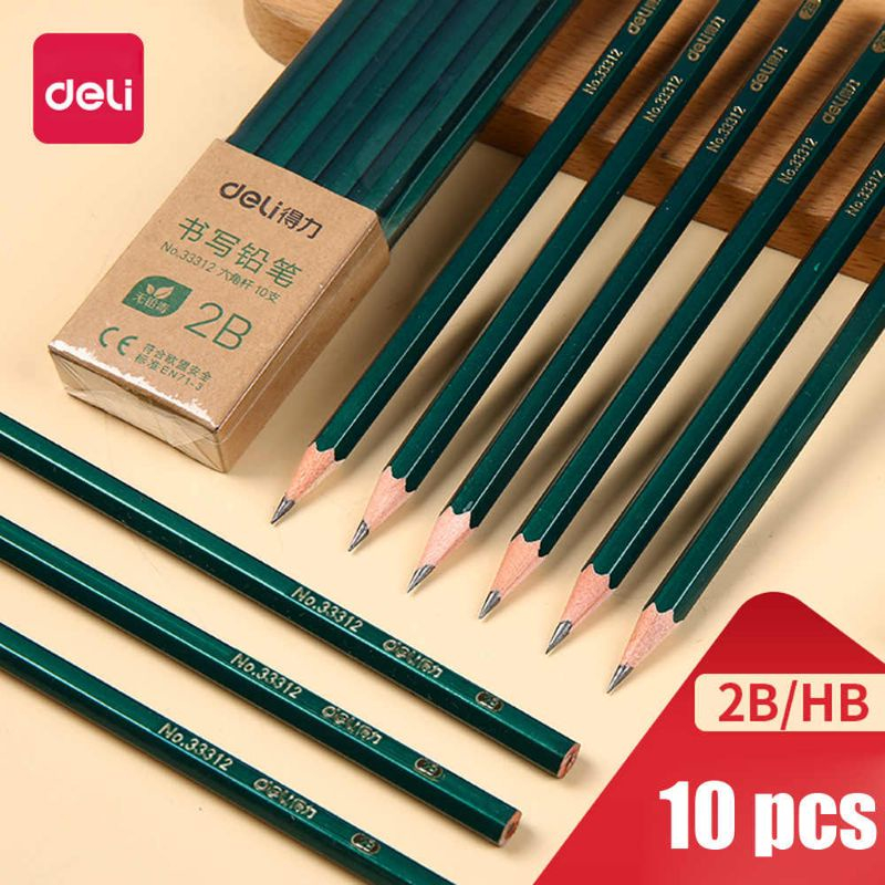 Bút chì Deli 2B, HB, chì mềm nét đẹp, khó gẫy ( hàng nội địa Trung ) 10 ...