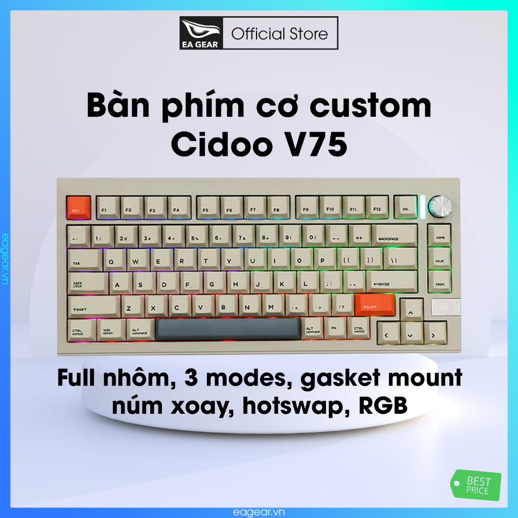 [Chính hãng + mod stab] Bàn Phím Cơ Cidoo V75 Pro 3 Modes Hotswap Full Nhôm CNC Gasket Mount ...