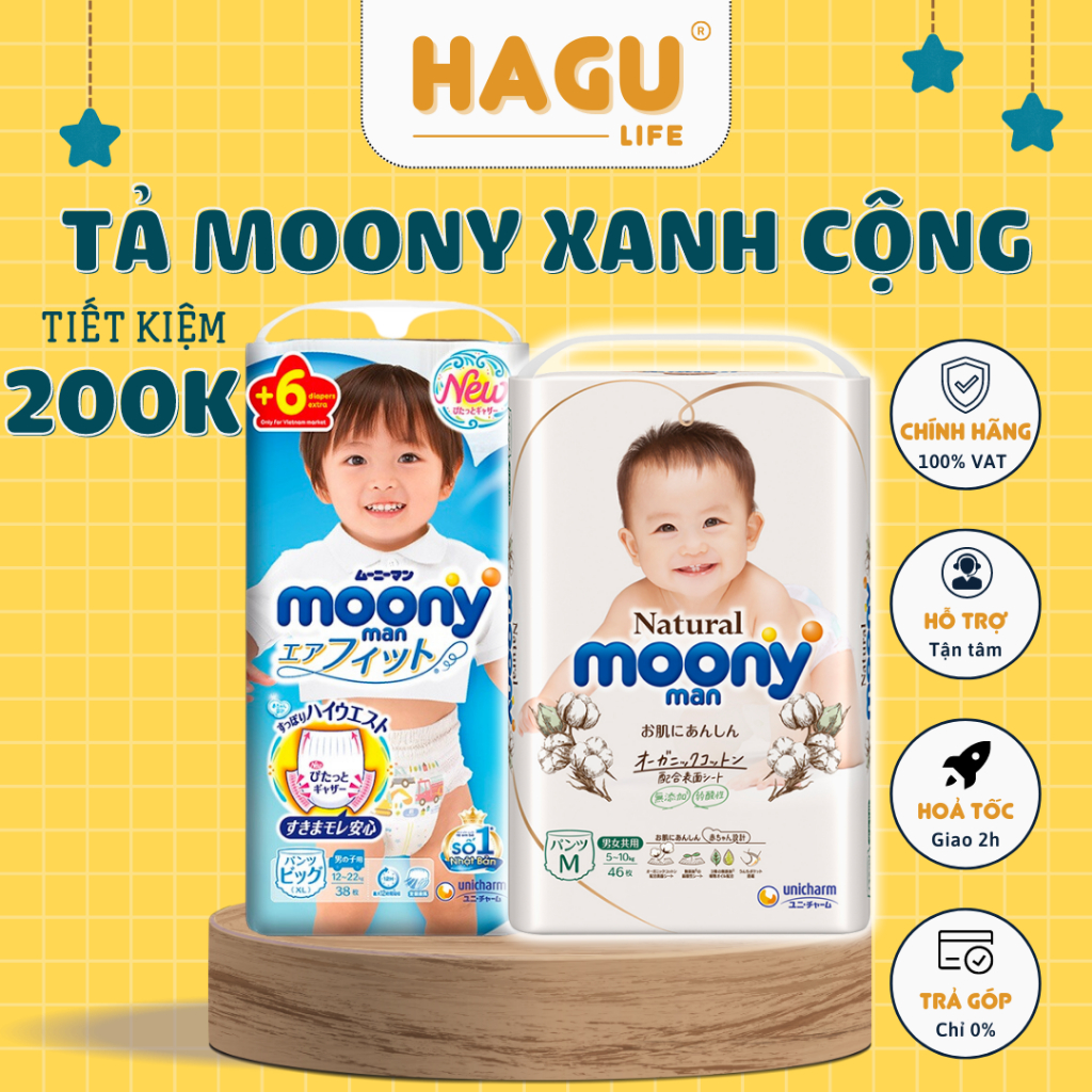 Tã bỉm MOONY Xanh, Trắng Tả dán / Quần Moony Nội địa Nhật Đủ Size NB90/ S84/ M64/ L54/ XL44/ M58 ...