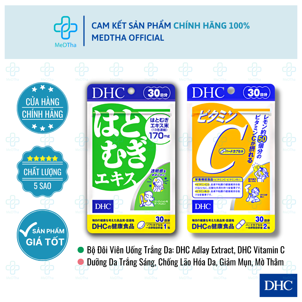 Bộ Đôi Viên Uống Trắng Da DHC Adlay Extract, DHC Vitamin C 30 Ngày - Sáng Da, Dưỡng Ẩm, Chống ...
