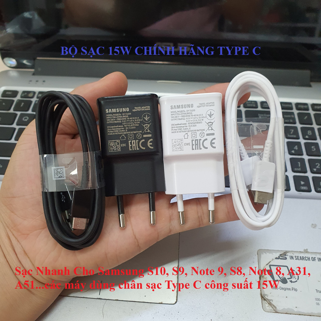 Bộ Sạc Nhanh 15W Chính Hãng Samsung, (Củ + Cáp USB-Type C), Chân Tròn, Cho S10/S9/S8/Note8/Note9 ...