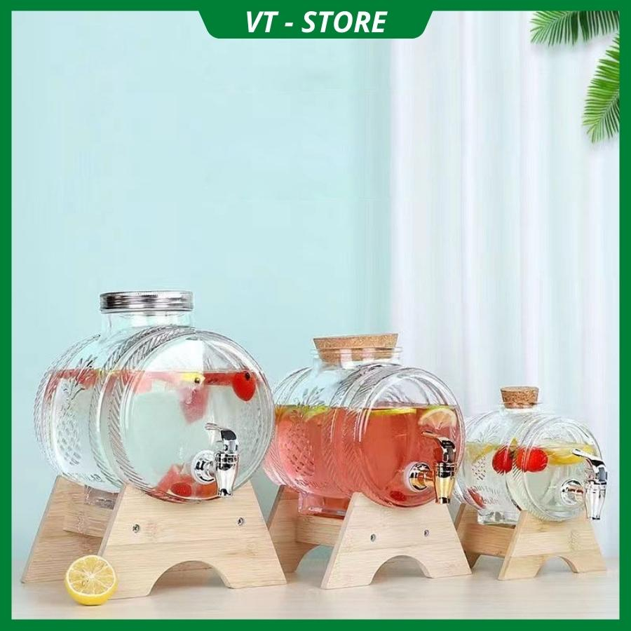 Bình thủy tinh đựng nước có vòi tặng kèm chân gỗ dung tích 1L - 3L - 5L Bình thủy tim ngâm rượu ...
