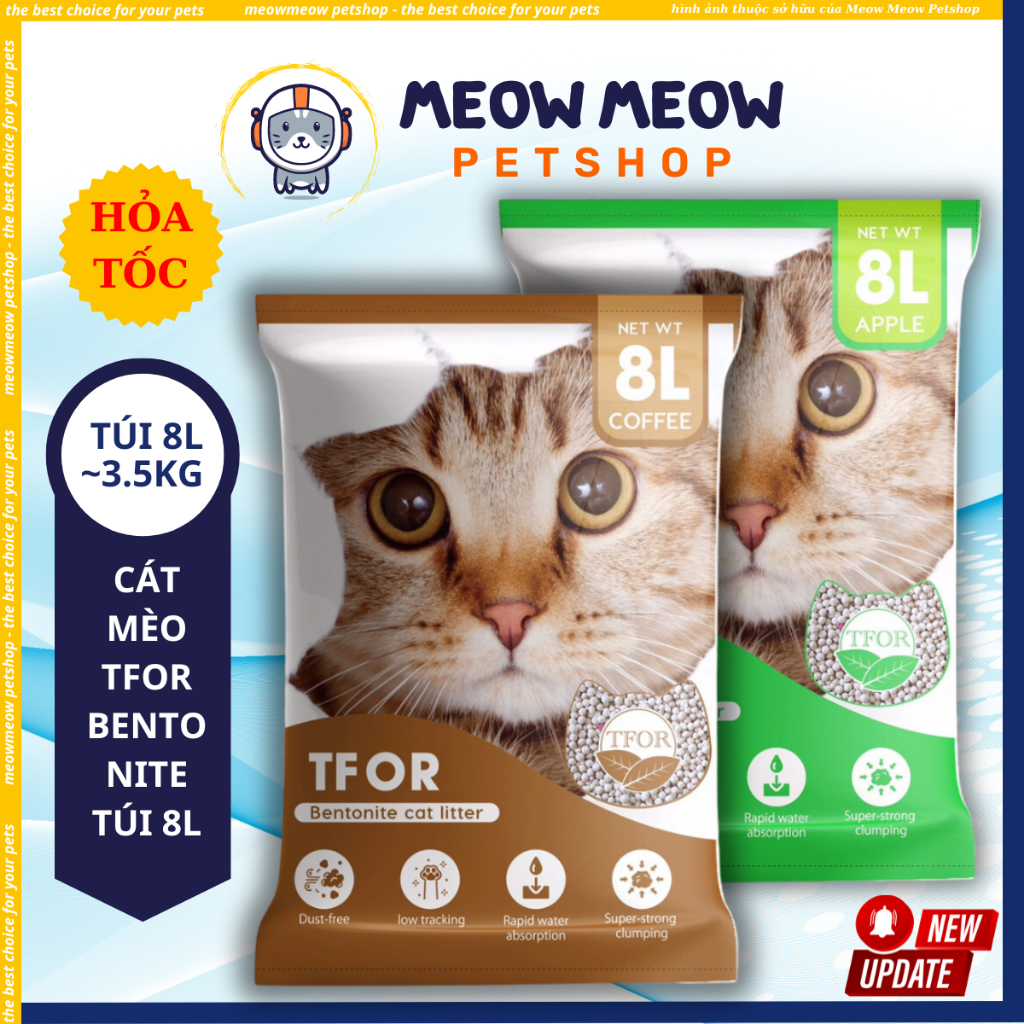 Cát vệ sinh cho mèo TFOR ĐẤT SÉT TÚI 8L. Cát mèo TFOR Bentonite khử mùi ...