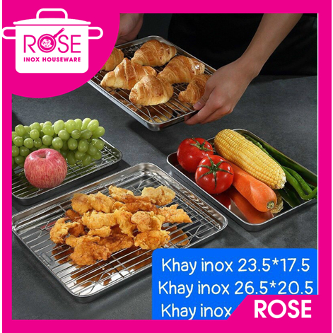 Khay Nướng Inox Kèm Vỉ Hấp dùng để nướng bánh , thực phẩm chất liệu ...