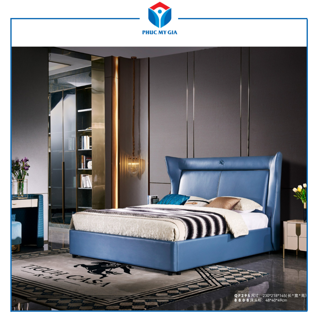 Giường Ngủ Bằng Gỗ Bọc Da Đầu Giường Bản To Màu Xanh Dương - QF295 ...