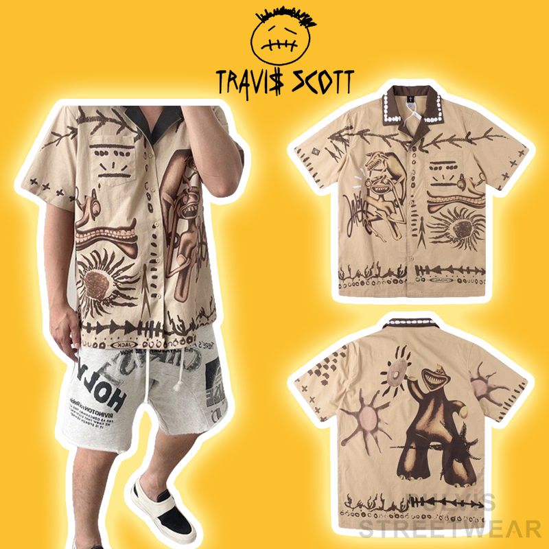 ⚡️[Hight Quality] - Áo sơ Mi Travis Scott Painter's Button Up Shirt Tan ...