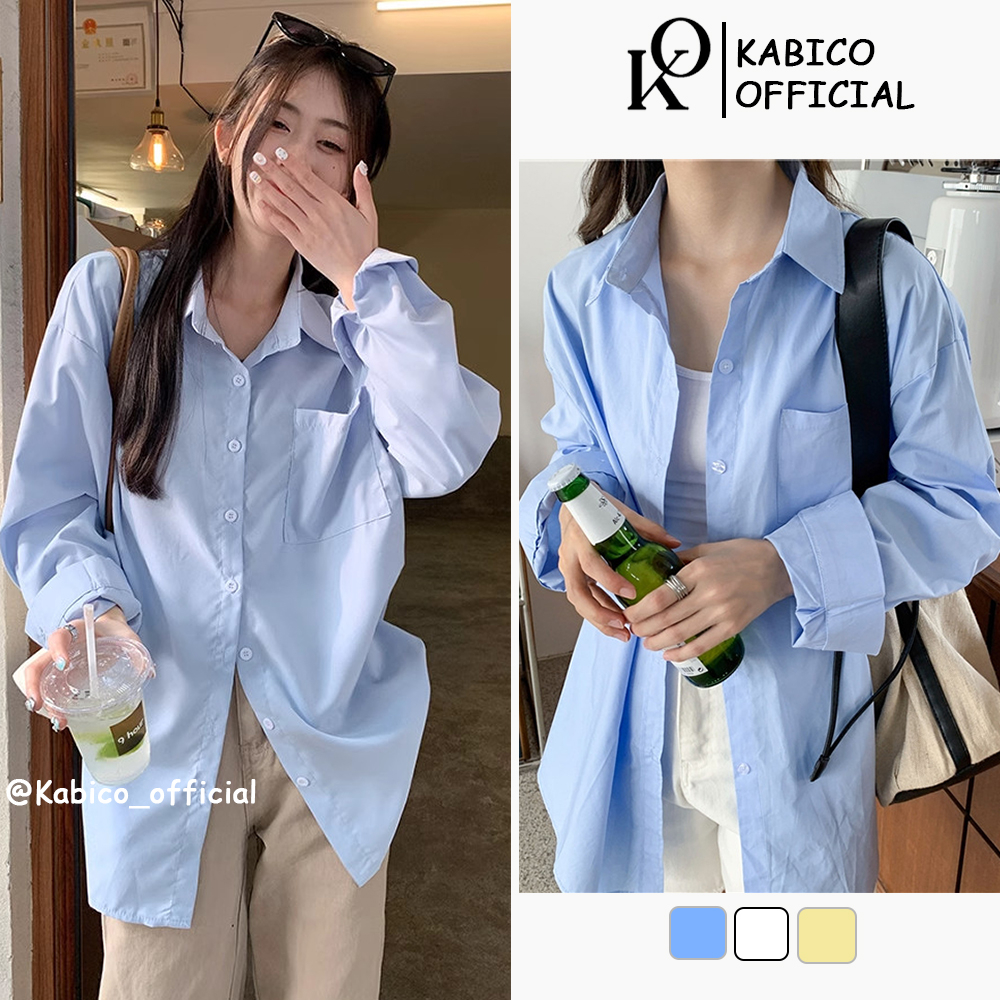 Áo sơ mi nữ dài tay KABICO form rộng ulzzang kiểu hàn basic màu trắng ...