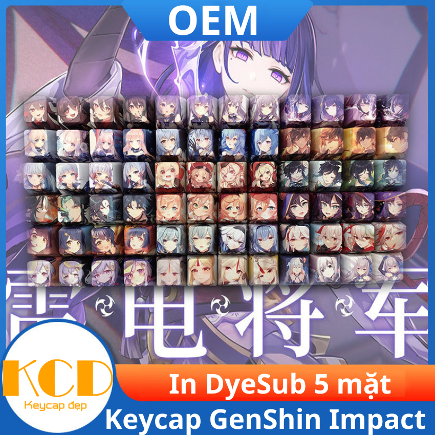Keycap GenShin Impact, chất liệu PBT, profile OEM R4, in DyeSub nét ...