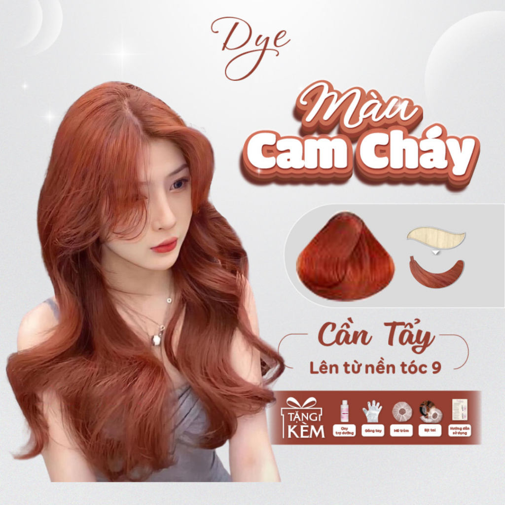 Thuốc nhuộm tóc, thuốc nhuộm tóc CAM CHÁY, DYE.HAIR, tặng kèm oxy trợ ...