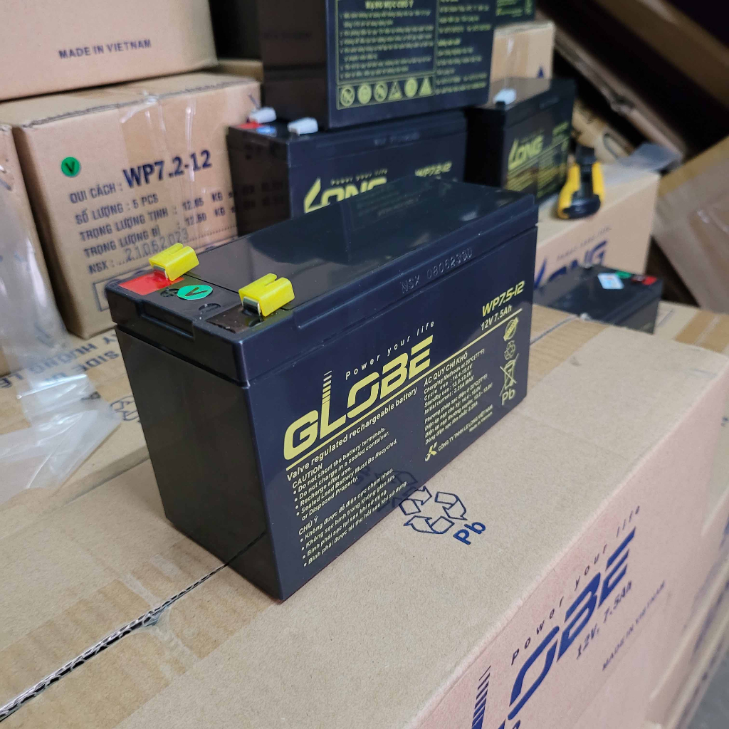 Ăc quy Globe WP7.5-12; 12v-7.5Ah dùng cho bộ lưu điện ups; lưu điện cửa cuốn loa kéo | Shopee ...