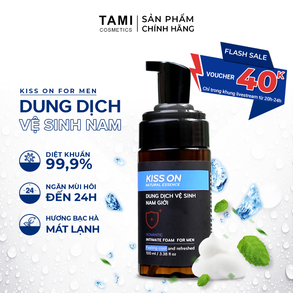 Dung dịch vệ sinh nam giới tạo bọt KissOn 100ml, ddvs bạc hà tươi mát ...