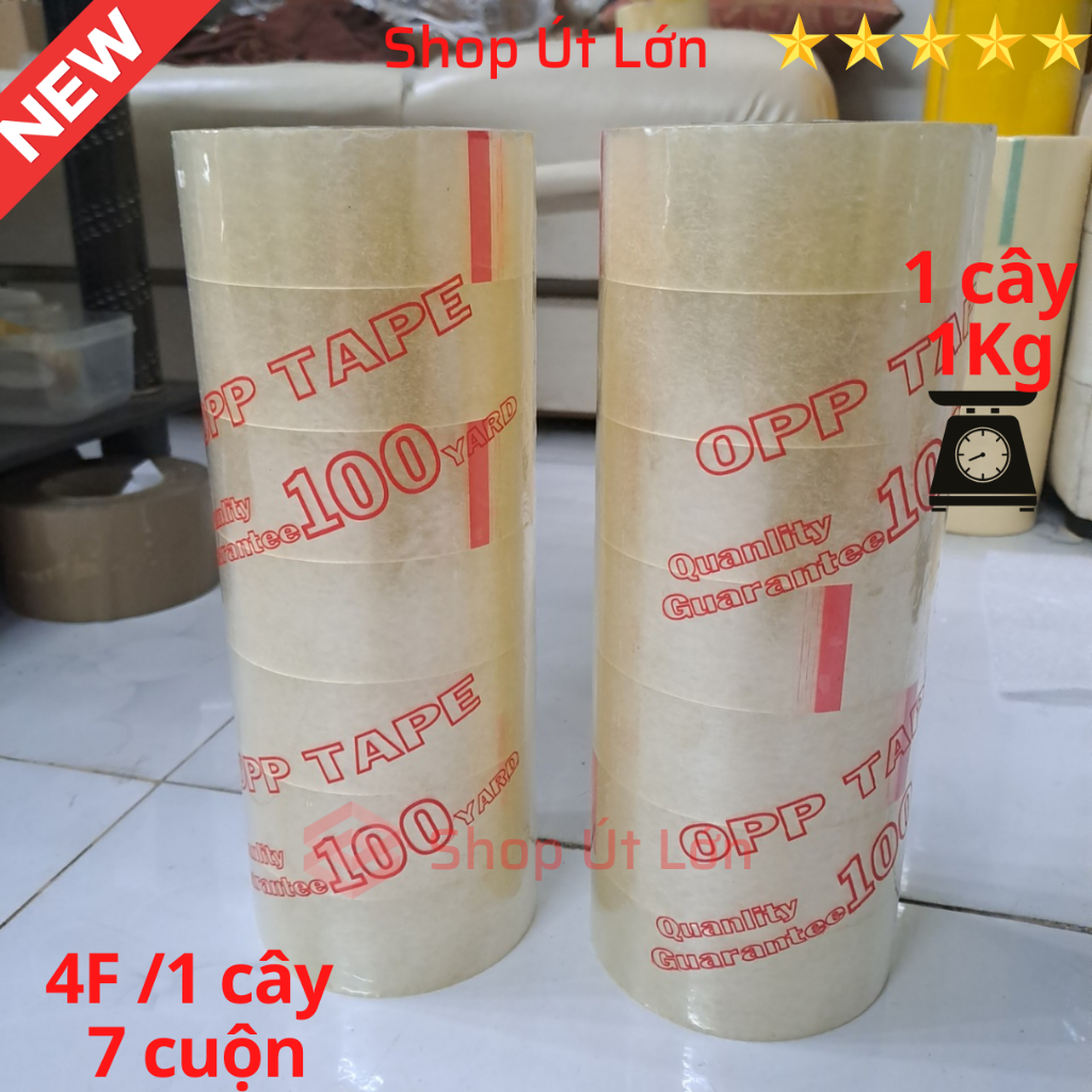 Băng keo trong 2.4F - 4F, 100yard, nặng 1kg, lõi giấy 3mm, mua từ 5 cây kèm thêm dao cắt băng ...