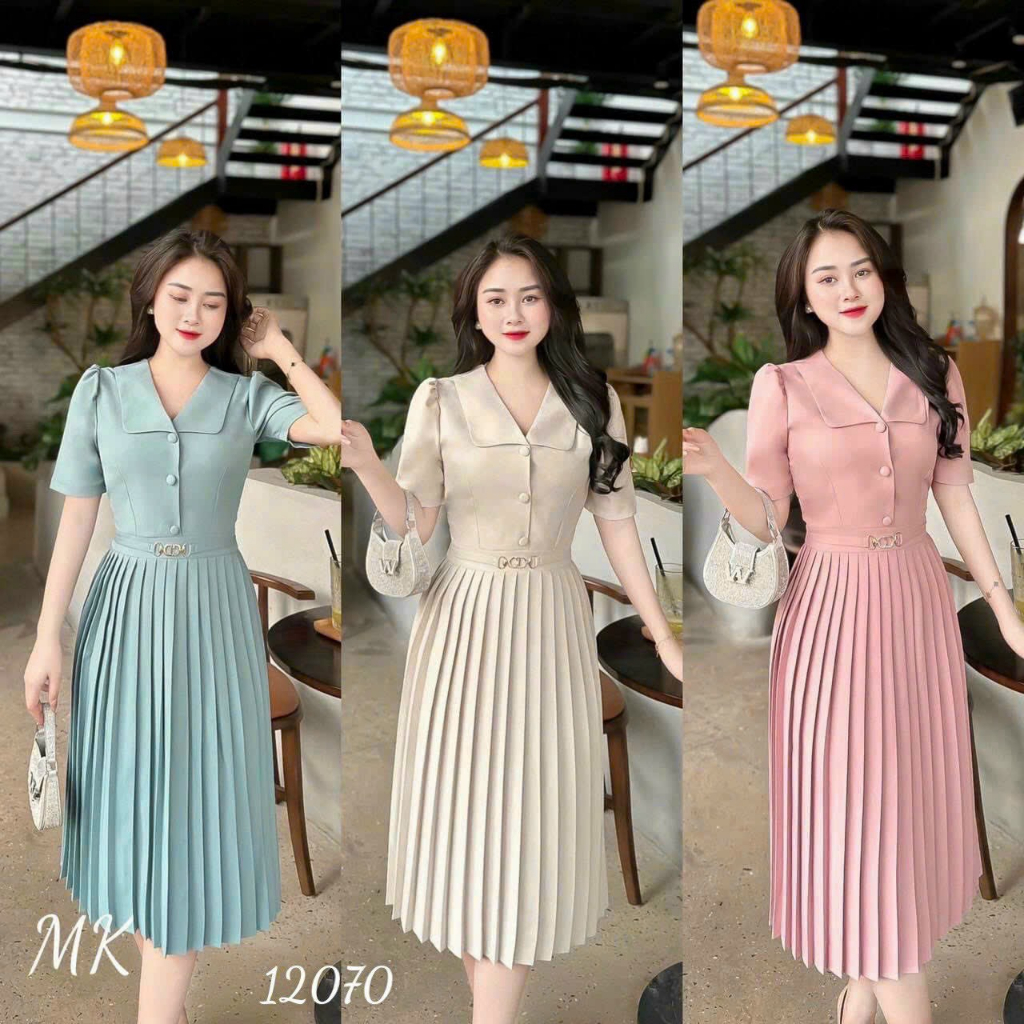 Đầm váy dự tiệc cổ bẻ váy xếp li sang chảnh thời thượng cho nữ Thường ...