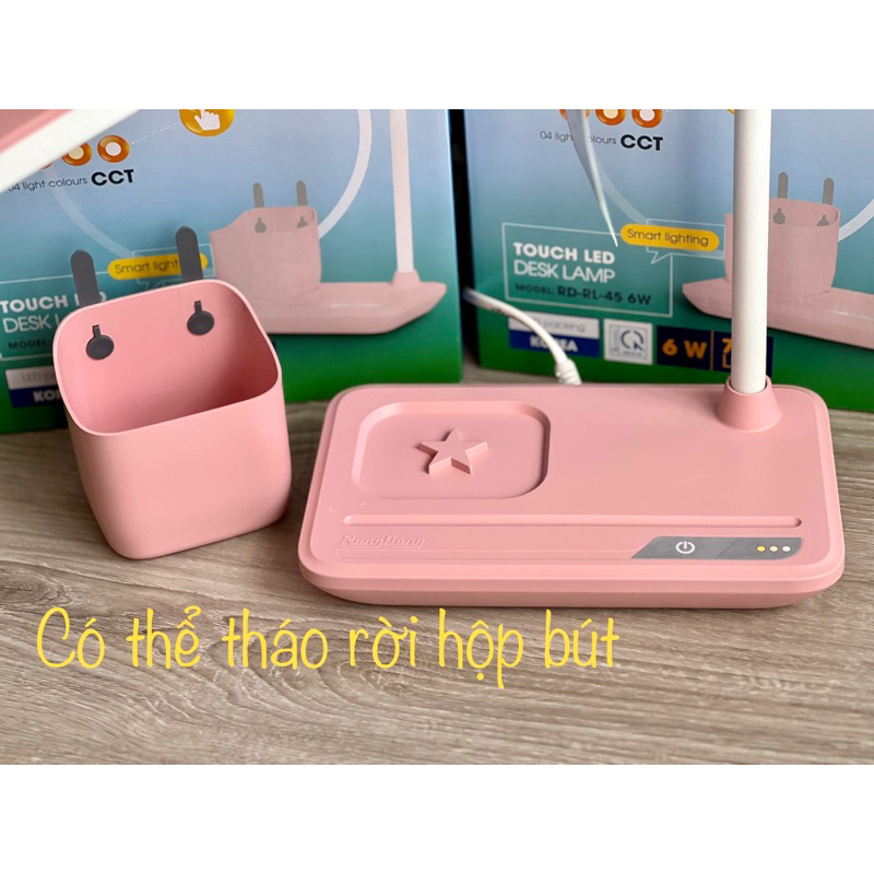 Đèn học Rạng Đông chống cận 6w có ống đựng bút, cảm ứng 4 màu ánh sáng ...