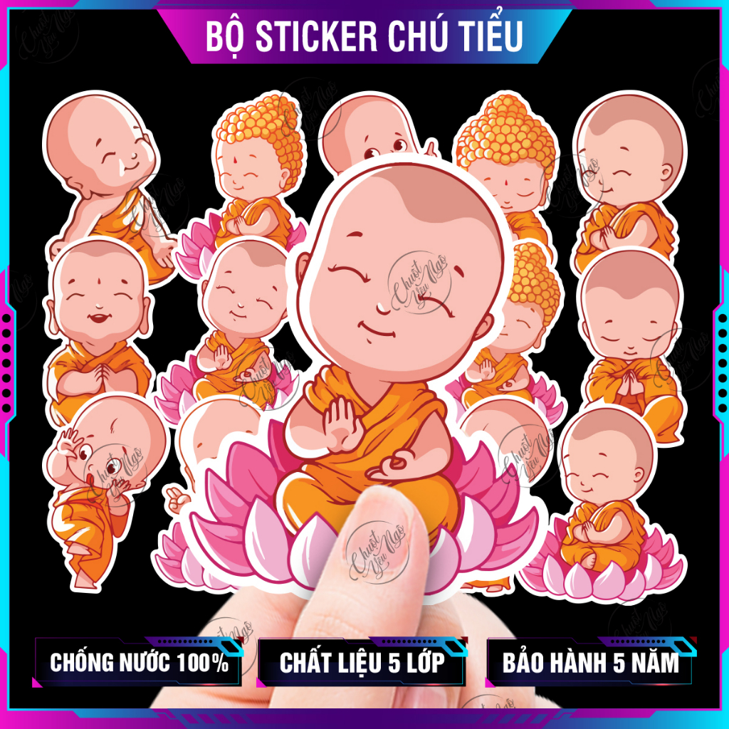 Bộ 15 sticker CHÚ TIỂU phật giáo dễ thương hoa sen | Shopee Việt Nam