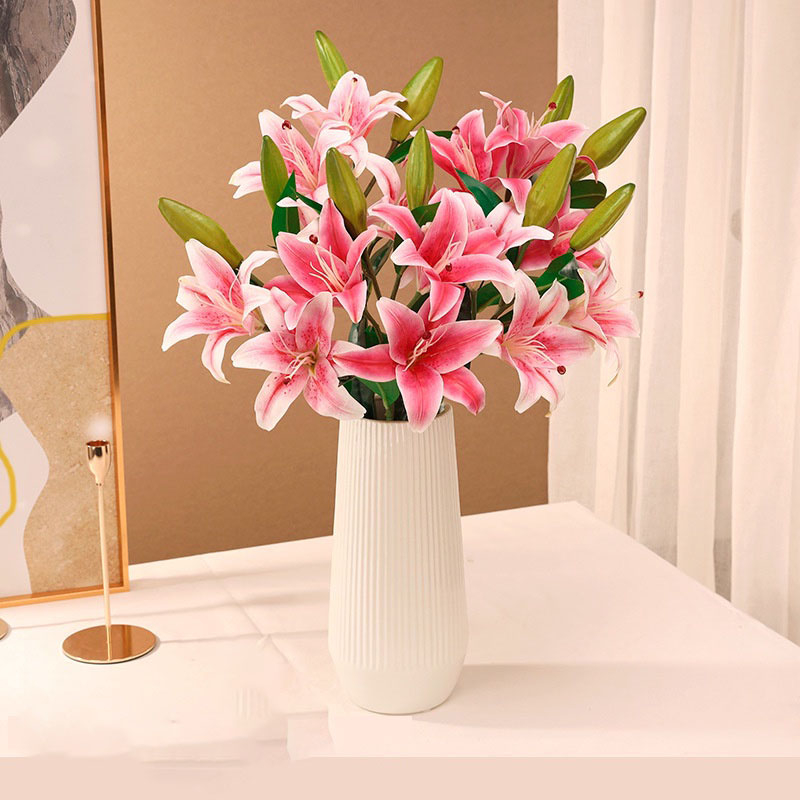 Hoa ly giả, hoa giả để bàn, cành hoa ly 3 bông 1 nụ .Decor trang trí ...