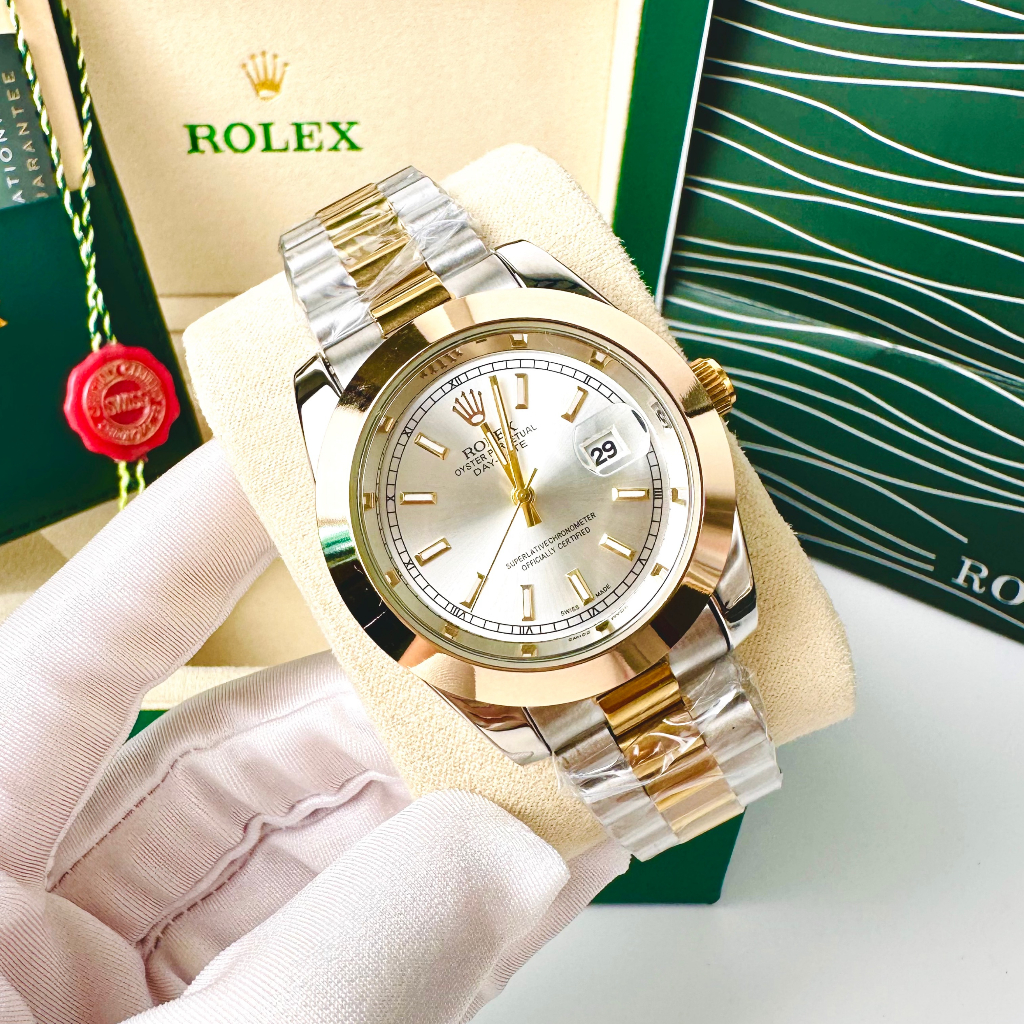 Đồng hồ Rolex dây thép đúc mạ điện chống gỉ sét, size nam mặt 40mm viền ...
