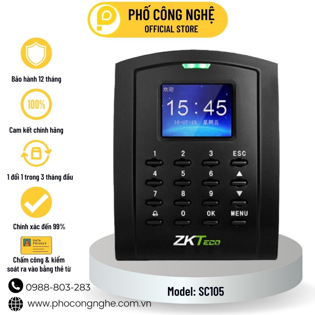 Máy chấm công bằng thẻ từ ZKTeco SC105 | Shopee Việt Nam