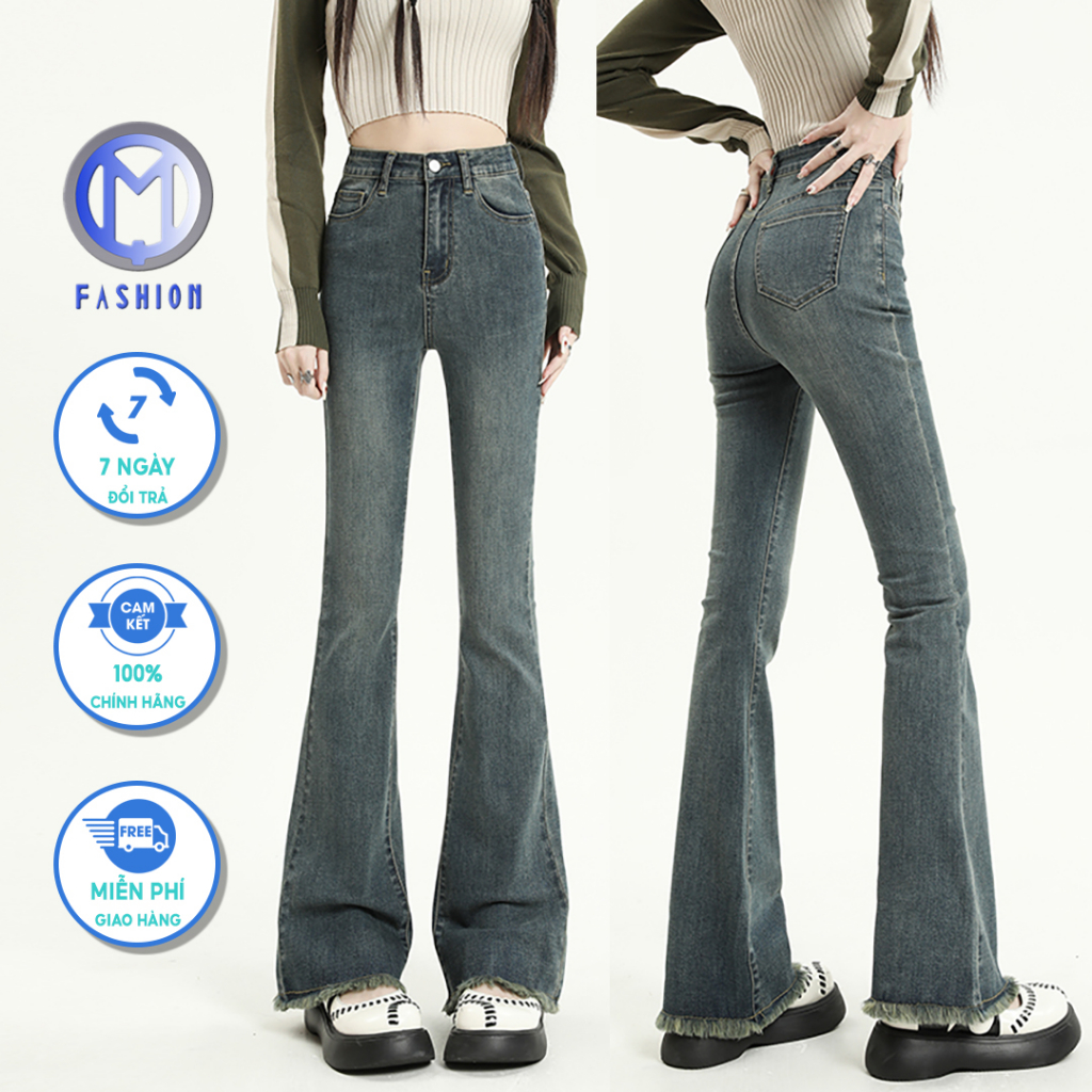 Quần jean nữ ống loe cạp cao co giãn bigsize cao cấp M Fashion lai tua hàn quốc | Shopee Việt Nam