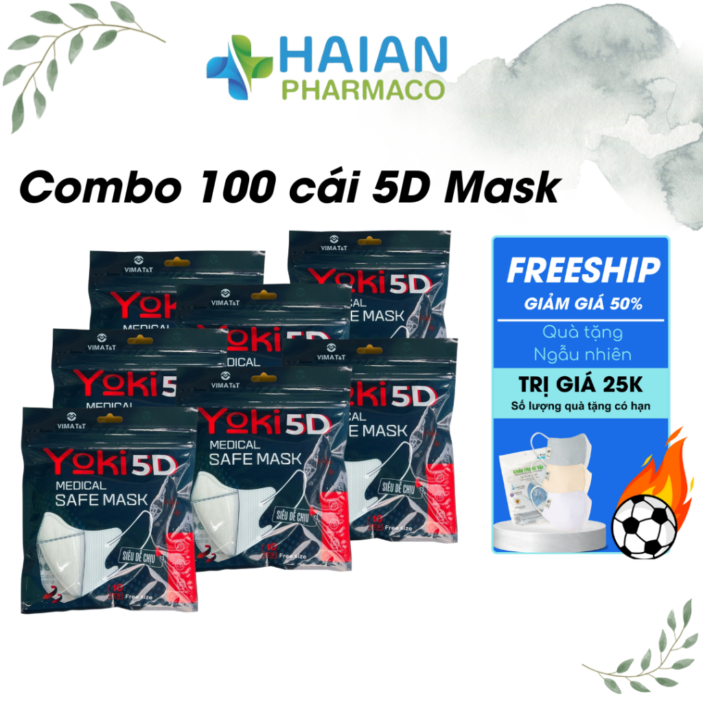 Combo 100 cái Khẩu trang 5D mask YOKI quai thun 4 lớp kháng khuẩn và ...