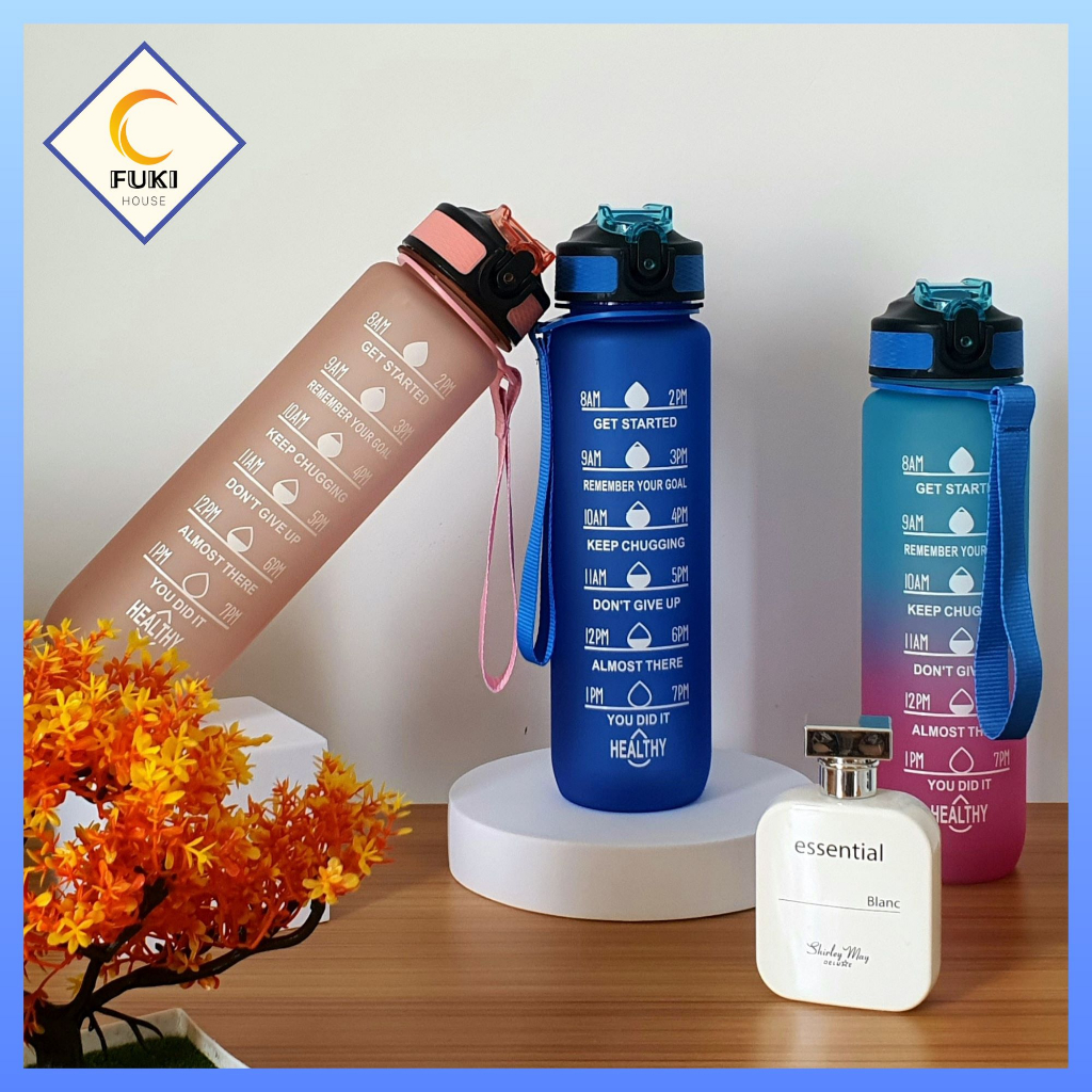 [GIÁ SỐC] Bình nước 900ml - 1L thể thao nhắc nhở uống nước có ống hút tiện lợi, bình nước nhựa ...