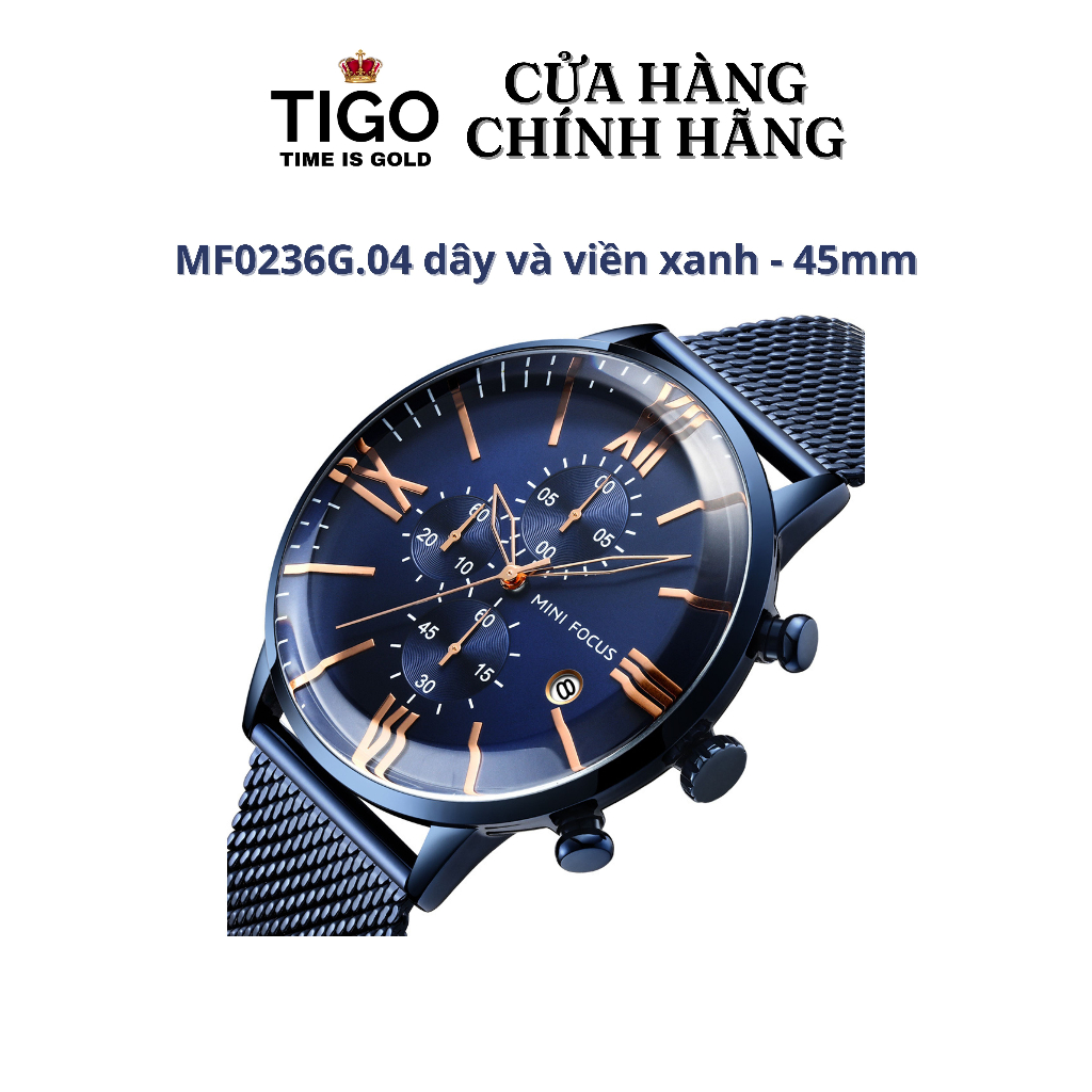Đồng Hồ Nam MINI FOCUS MF0236G.04 Dây Thép Xanh Viền Xanh Thép Không Gỉ Mặt Tròn 45mm | Shopee ...
