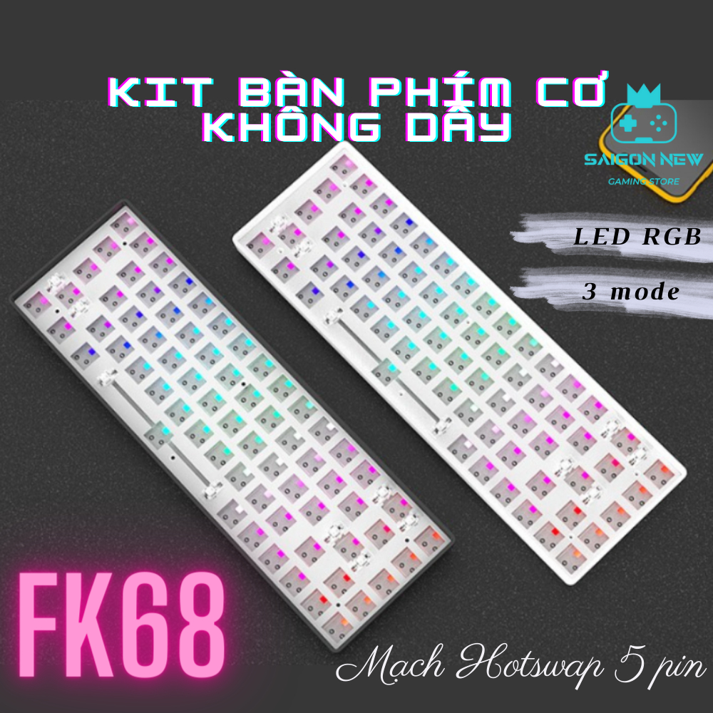 Bộ Kit Bàn phím cơ không dây Feker FK68 - Mạch hotswap 5pin - LED RGB nhiều chế độ - 3 mode kết ...