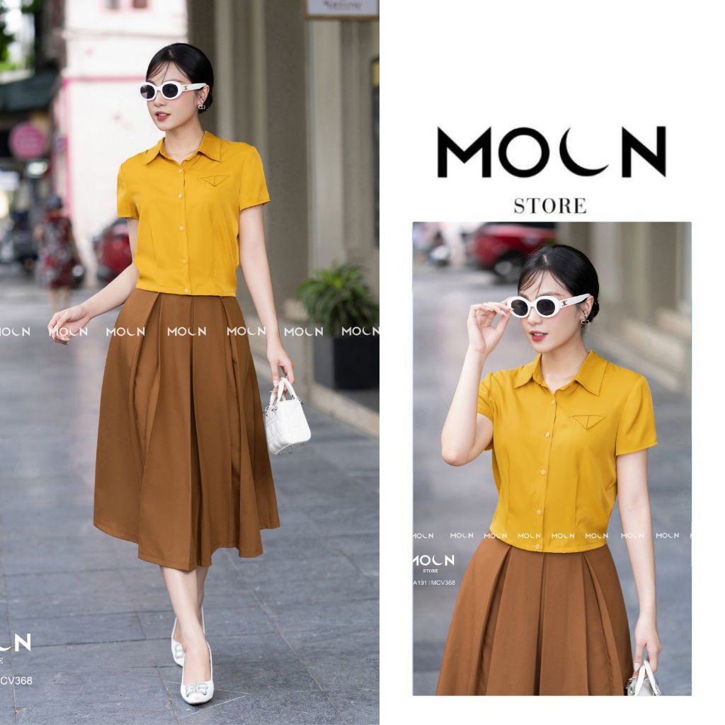 Áo sơ mi ngắn tay công sở cổ đức chất đũi tằm không nhăn họa tiết trơn basic MA191 Moon | Shopee ...