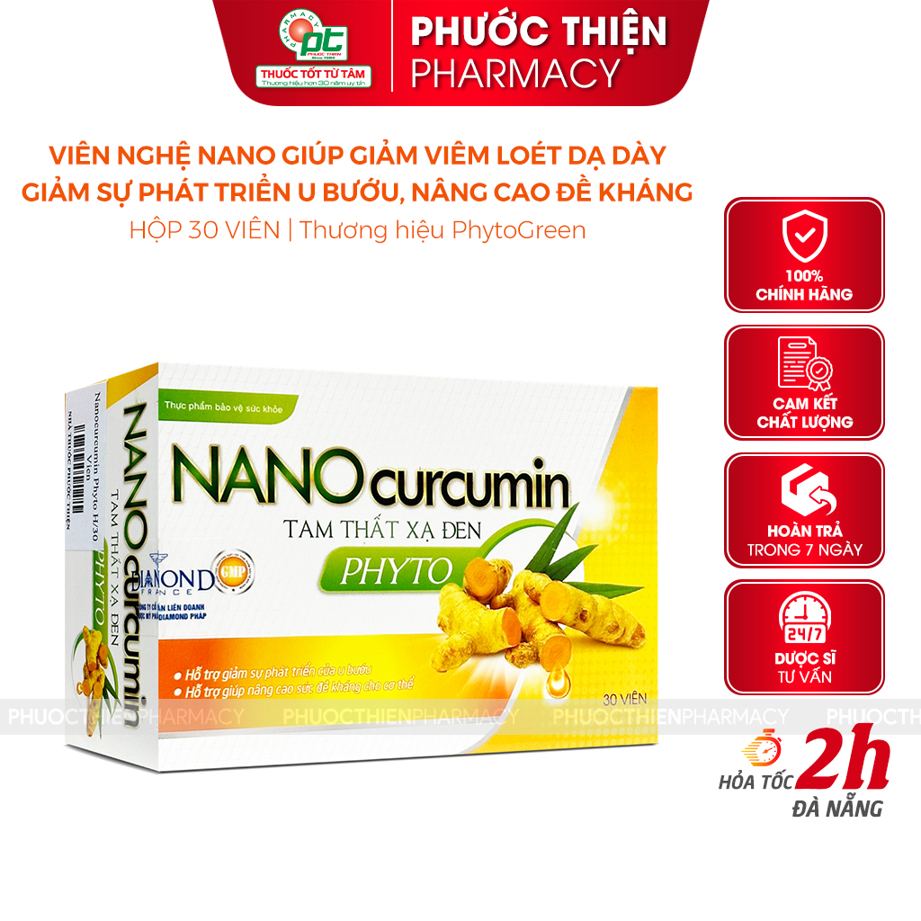 Viên uống tinh bột nghệ Nano Curcumin Tam Thất Xạ Đen Phyto Hỗ trợ viêm loét dạ dày, tăng đề ...
