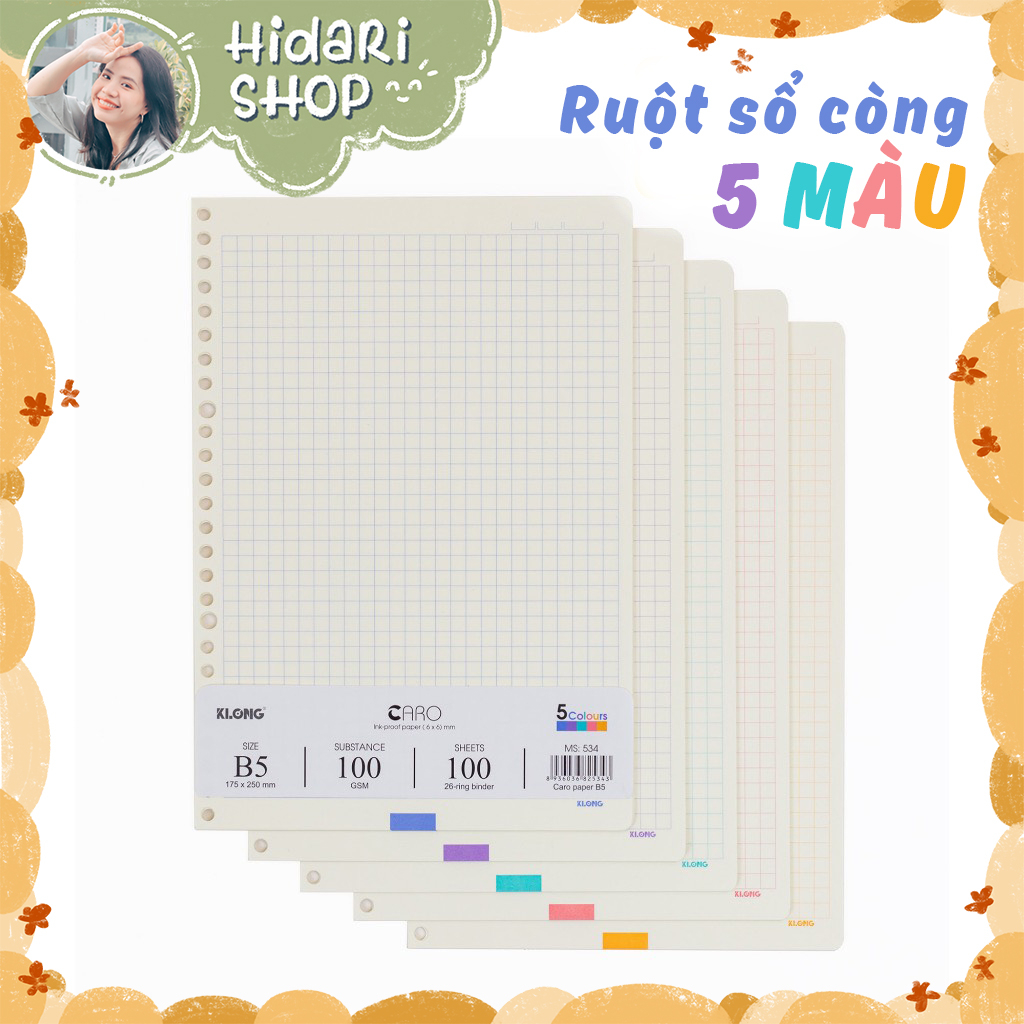 Ruột sổ còng Caro (6x6) mm 5 màu KLONG A5 MS 519/ B5 MS 534 100 tờ ...