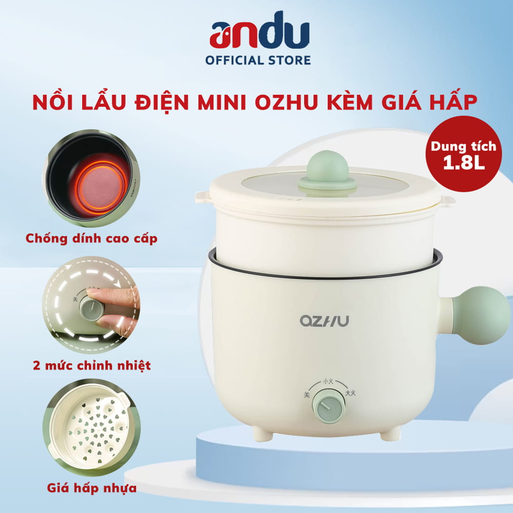 Nồi Lẩu Điện Đa Năng AZHU 18cm 2 Nấc Nhiệt Kèm Giá Hấp Có Tay Cầm Tiện ...