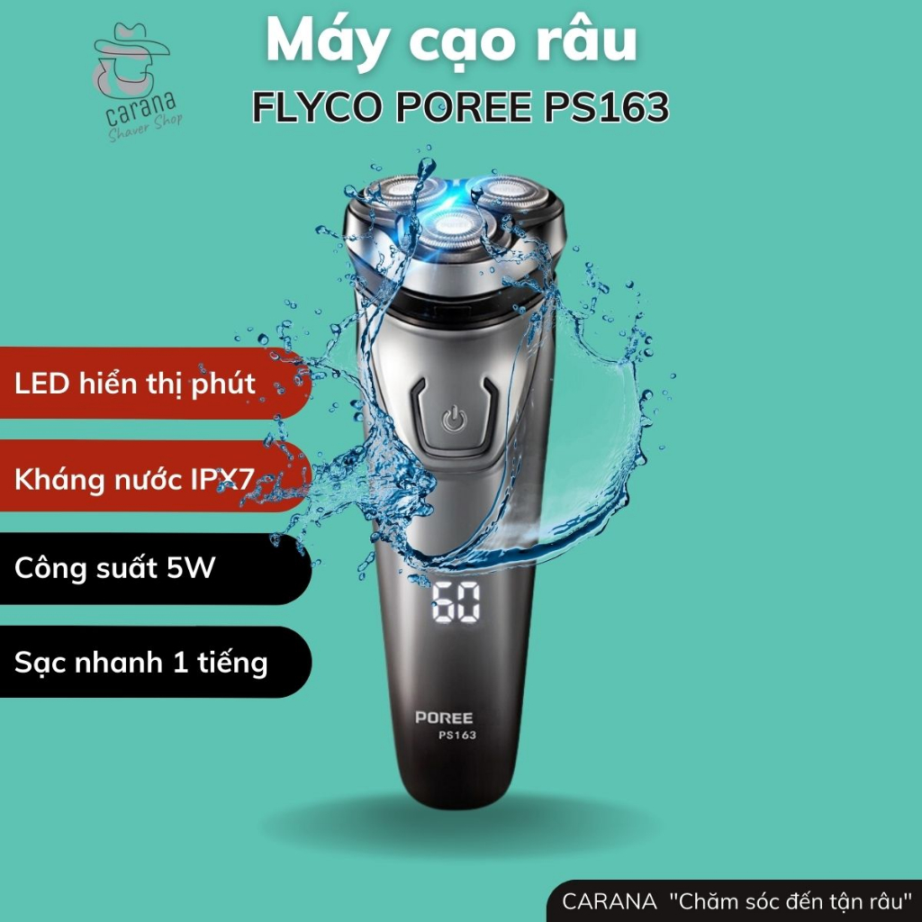 Máy cạo râu đa năng Flyco Poree PS163 với 3 lưỡi dao cạo khô cạo ướt chống nước IPX7 tông đơ cắt ...