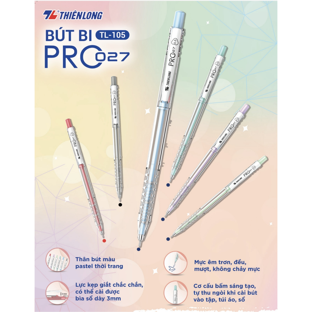 Bút bi Thiên Long TL-105 (phiên bản PRO TL-027) - Vỉ 5 cây | Shopee Việt Nam