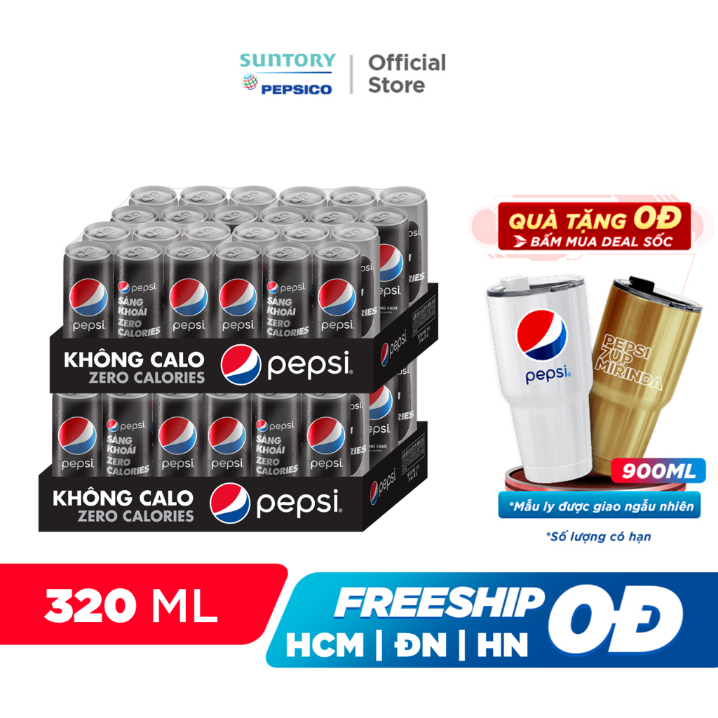 [TẶNG LY GIỮ NHIỆT 900ML]Combo 2 Thùng 24 Lon Pepsi Không Calo (320ml/lon) | Shopee Việt Nam