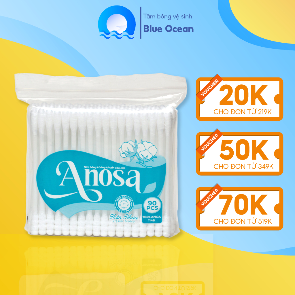 [Lốc 12 túi] Tăm bông ngoáy tai người lớn ANOSA thân nhựa TB01-148 túi ...