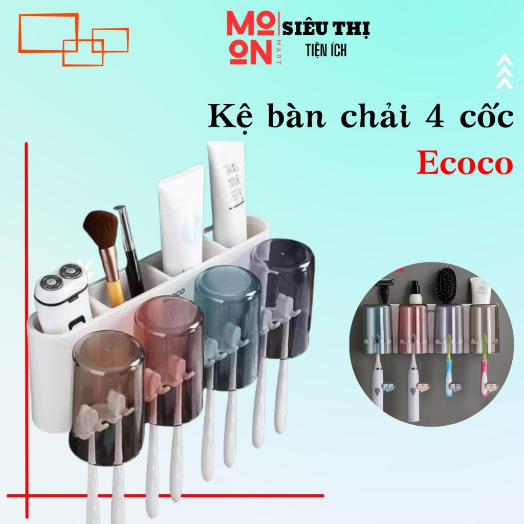 Kệ nhà tắm Ecoco E1926 kèm 4 cốc, dụng cụ để kem bàn chải đánh răng vật dụng cá nhân trong phòng ...