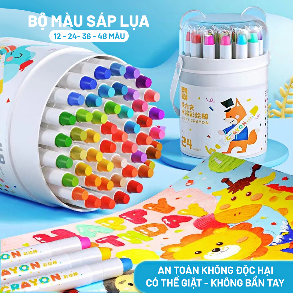 HỘP MÀU SÁP LỤA, MÀU DẦU, MÀU DẠ MAKER AN TOÀN KHÔNG DÍNH BẨN TAY ( SILKY CRAYON) CHO BÉ THỎA ...
