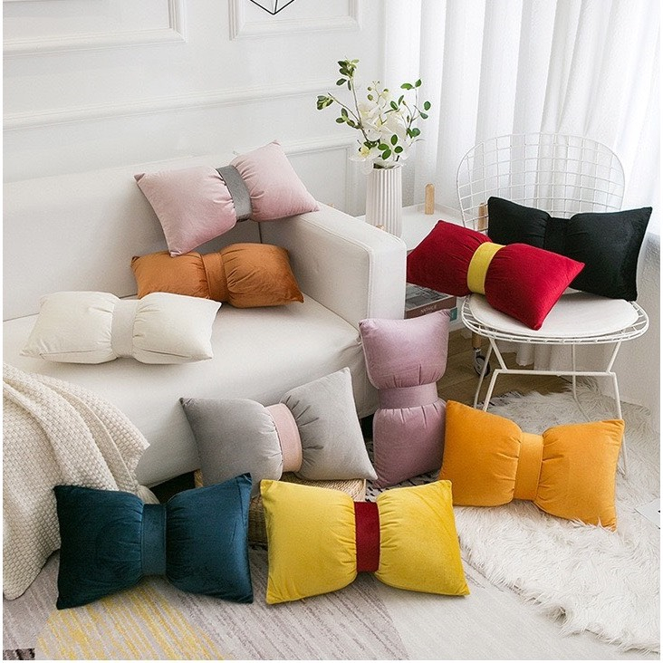 Gối sofa, Gối nơ tựa lưng mix màu, chất liệu nhung dày dặn, kích thước ...
