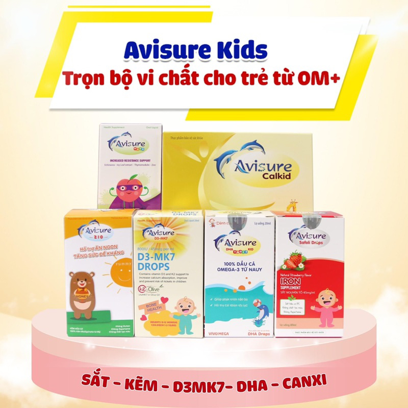 Avisure kids trọn bộ vi chất sắt kẽm canxi dha d3k2 men vi sinh cho bé ...