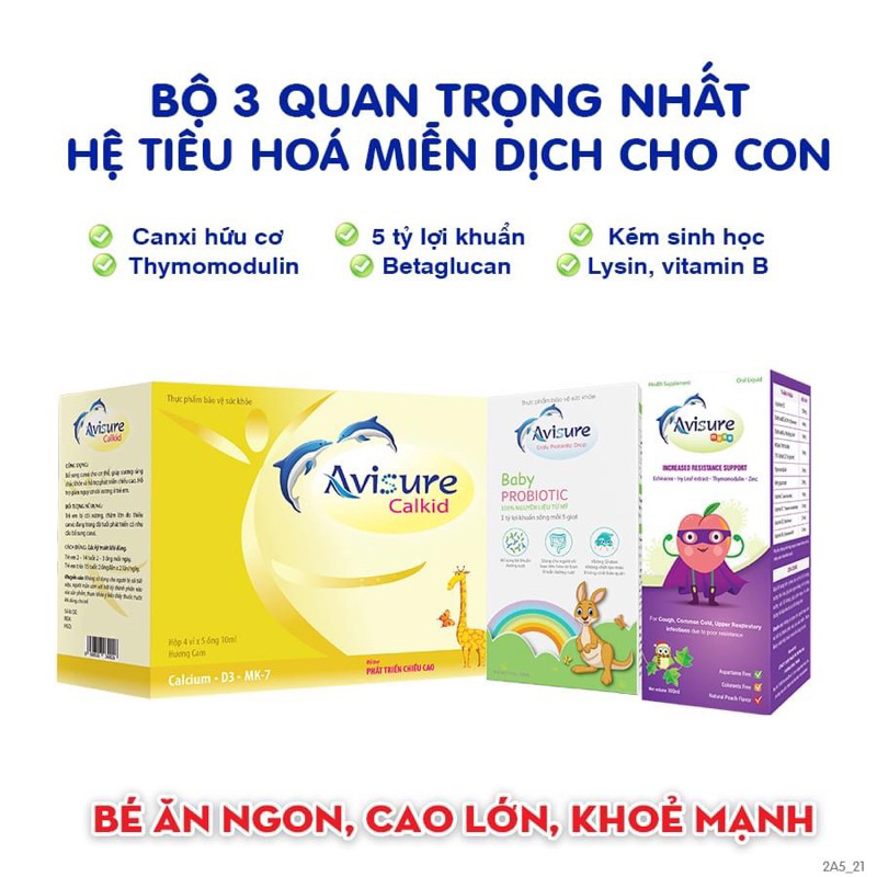 Avisure kids trọn bộ vi chất sắt kẽm canxi dha d3k2 men vi sinh cho bé ...