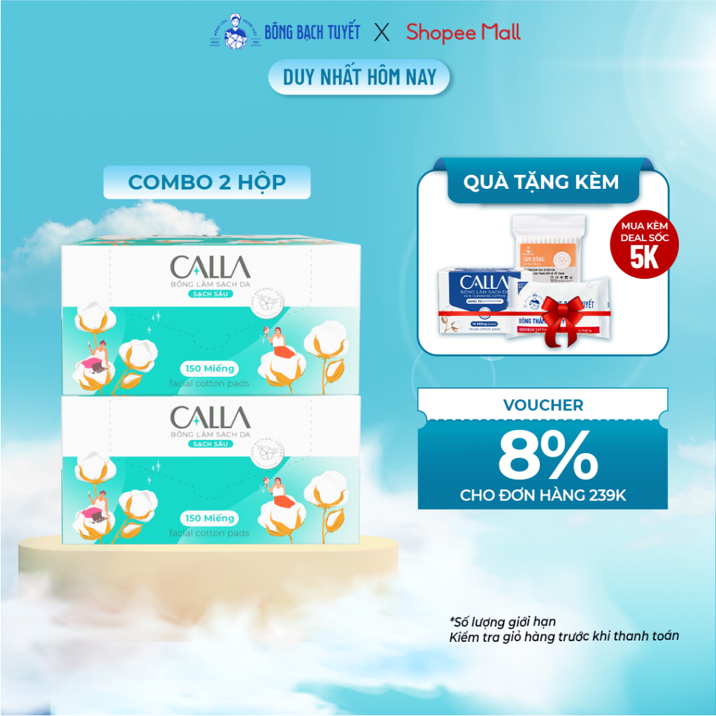 Combo 2 Hộp Bông Tẩy trang làm sạch da Calla Sạch Sâu 150 miếng/hộp ...
