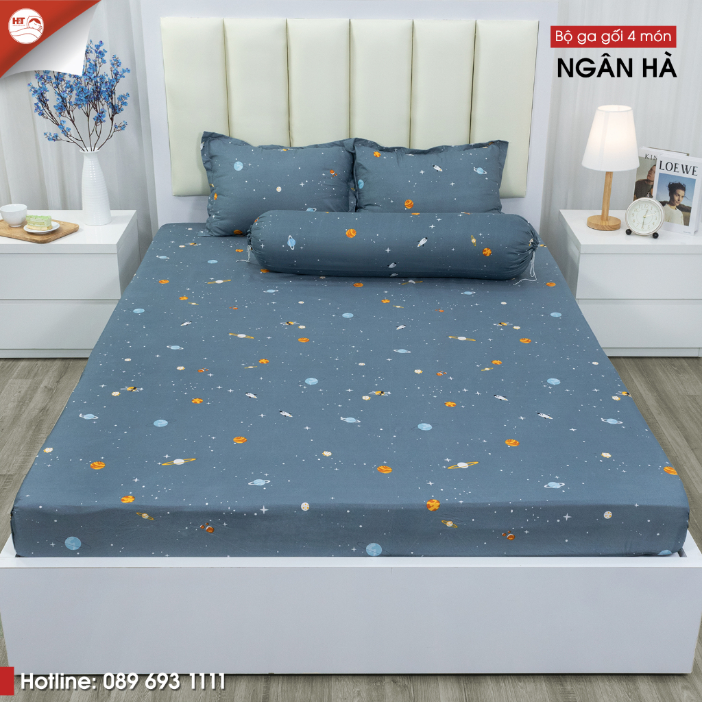 Bộ 4 món ga giường drap giường poly, Set ga trải giường + 2 vỏ gối nằm ...