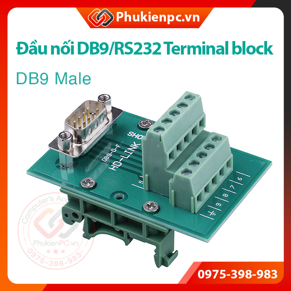 Đầu nối DB9 RS232 Male Terminal block - chân Đực, bắt vít, cài thanh ray. cho công nghiệp tự ...