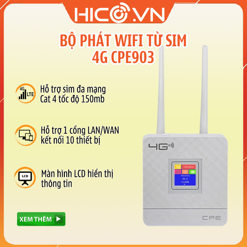 Bộ Phát Wifi Từ Sim 4G CPF903 Cat4 – 150Mbps- Kết Nối 10 Thiết Bị – Có Cổng Lan- Màn Hình LCD ...