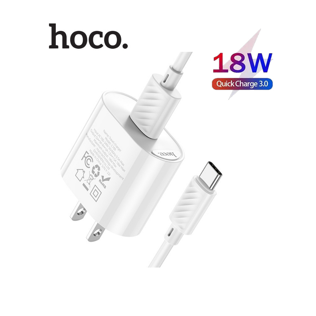 Bộ sạc nhanh 18W Hoco C109 chân US 1 cổng Type-C kèm dây Type-C dài 1M ...