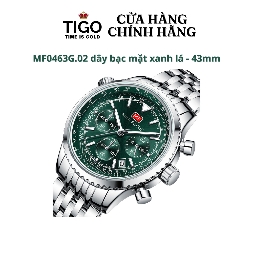 Đồng Hồ Nam MINI FOCUS MF0463G.02 Dây Thép Bạc Mặt Xanh Lá Thép Không Gỉ Mặt Tròn 43mm | Shopee ...