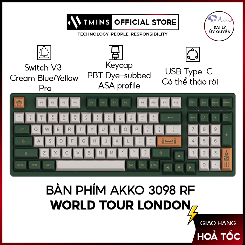 Bàn phím AKKO 3098 RF World Tour London (Dual-mode / AKKO sw v3 ...