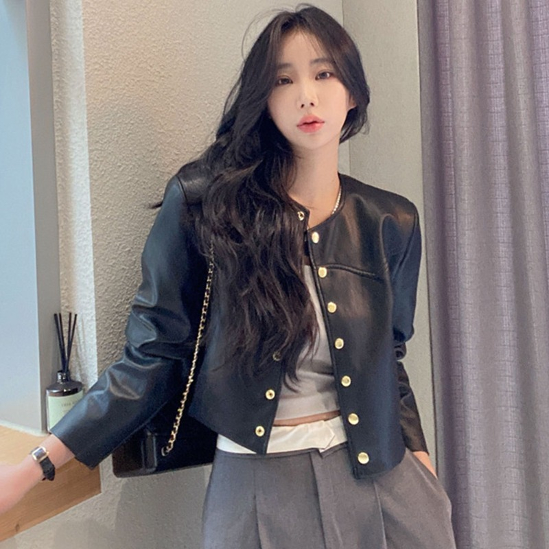 [CÓ SẴN] kh1|áo da khoác da pu croptop dáng ngắn cài nút hàn quốc basic gd_order | Shopee Việt Nam